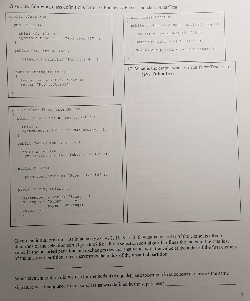 Solved Given The Following Class Definitions For Class Foo 