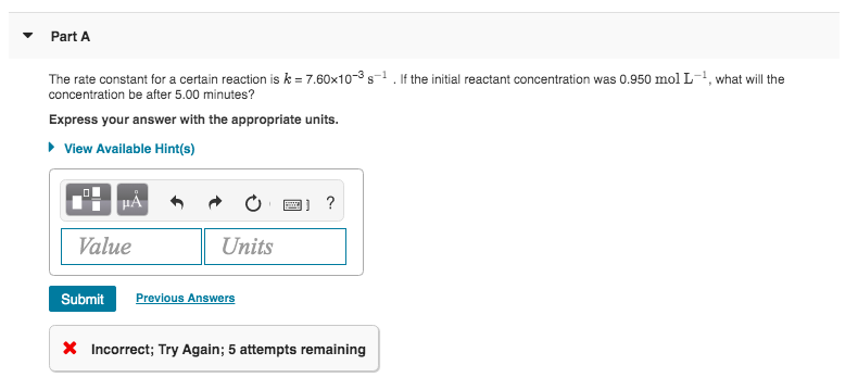 Solved Part A The rate constant for a certain reaction is k | Chegg.com