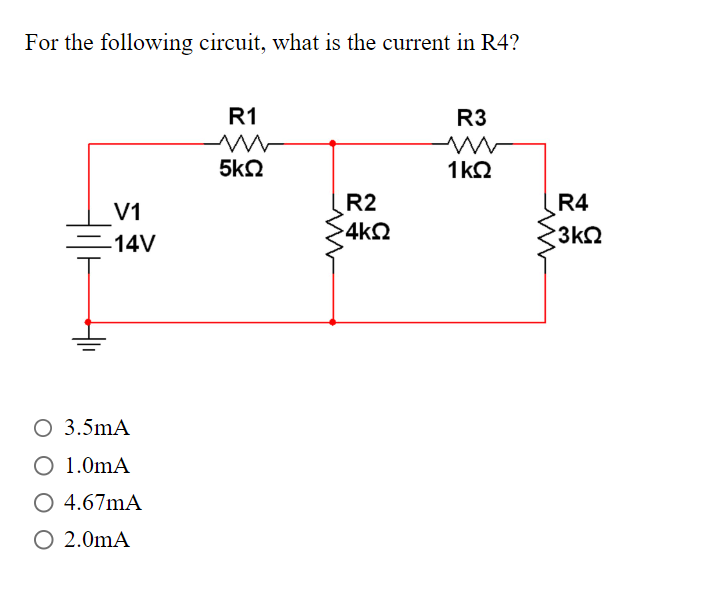Solved For the following circuit, what is the current in R4? | Chegg.com