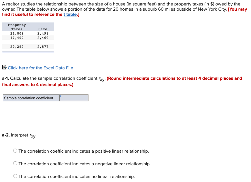 Solved A realtor studies the relationship between the size | Chegg.com