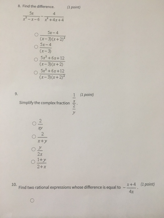 Solved Find the difference. 5x/x^2 - x =_ 4/x'^2 + 4x + 4 | Chegg.com