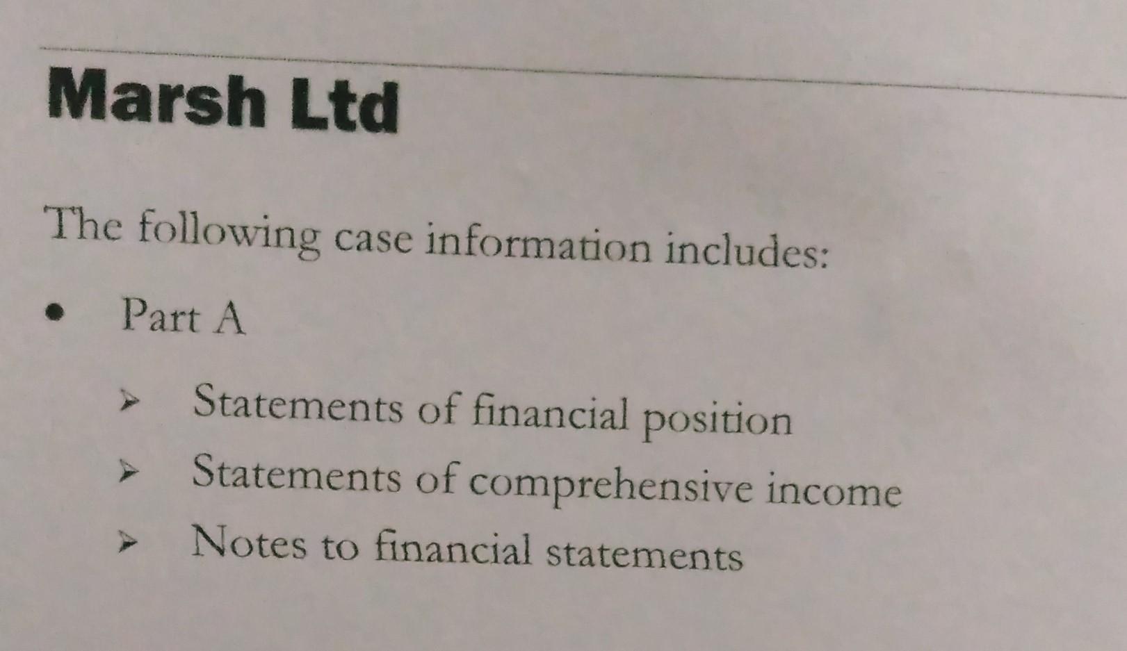 Solved Marsh Ltd The following case information includes: | Chegg.com