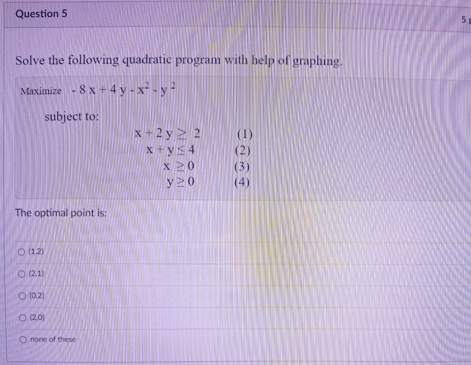 Solved Question 5Solve the following quadratic program with | Chegg.com