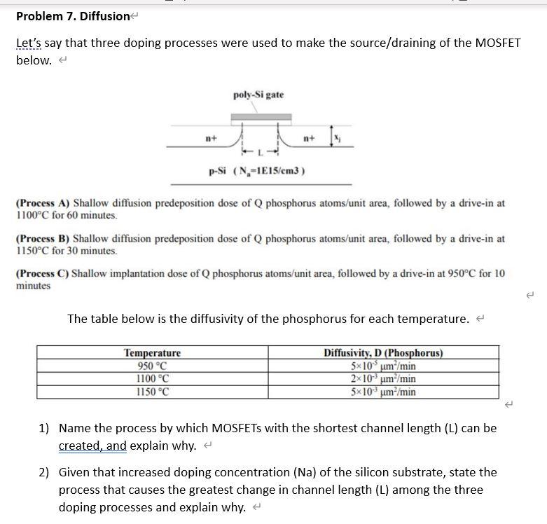 Solved Problem 6. Diffusion- Suppose Boron's predeposition | Chegg.com