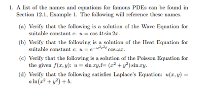 Solved 1. A list of the names and equations for famous PDEs | Chegg.com