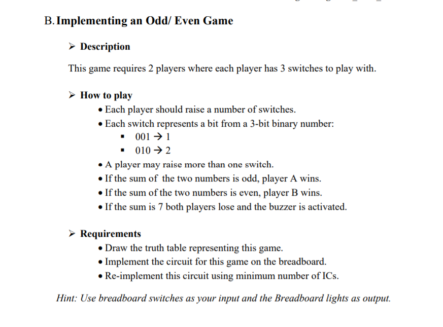 B.Implementing an Odd/ Even Game Description This | Chegg.com