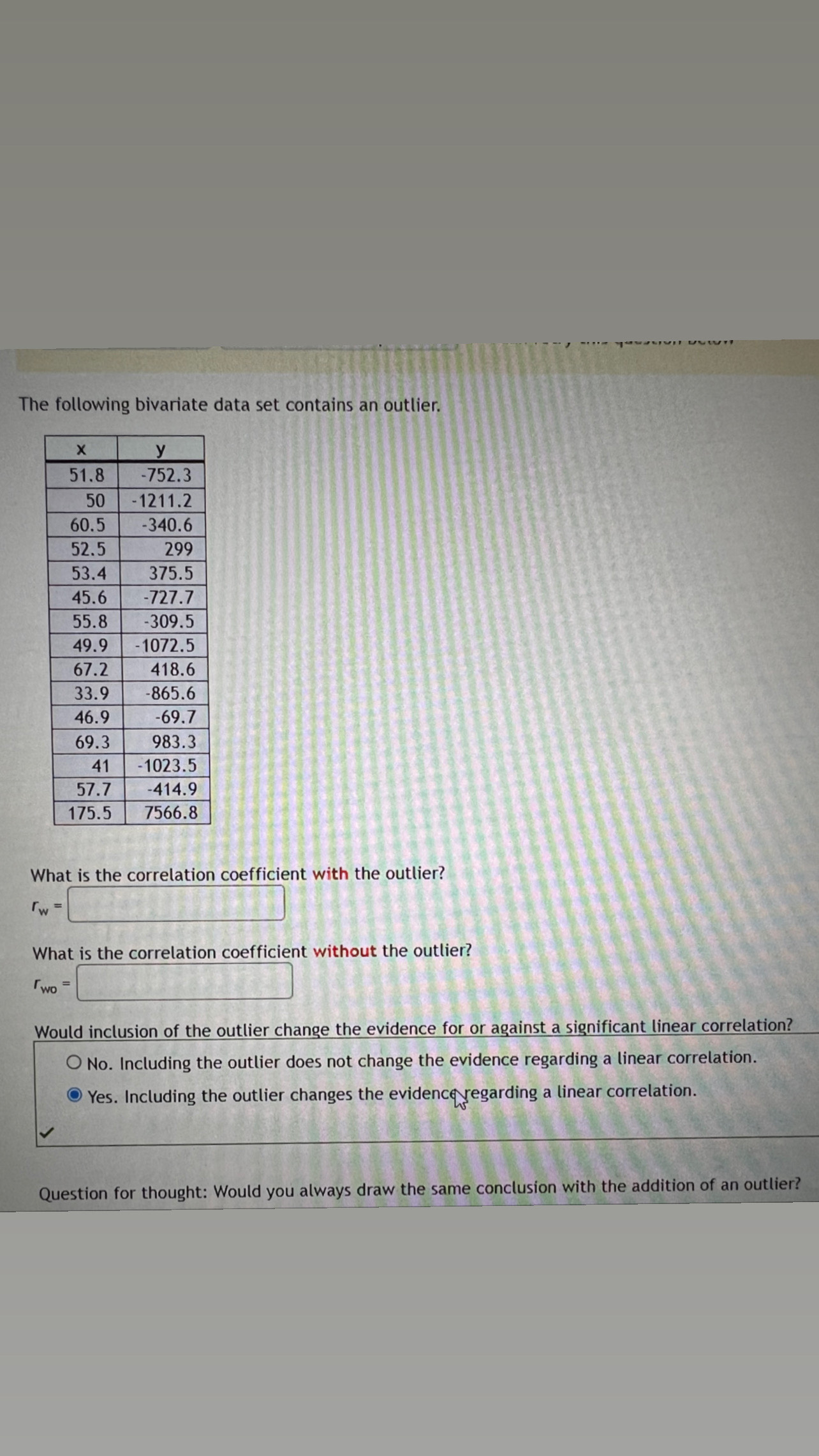 solved-the-following-bivariate-data-set-contains-an-outlier-chegg