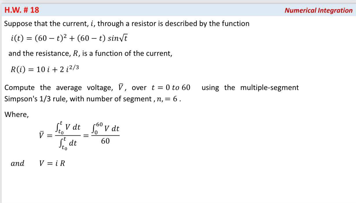 Solved H.W. # 18 Numerical Integration Suppose that the | Chegg.com