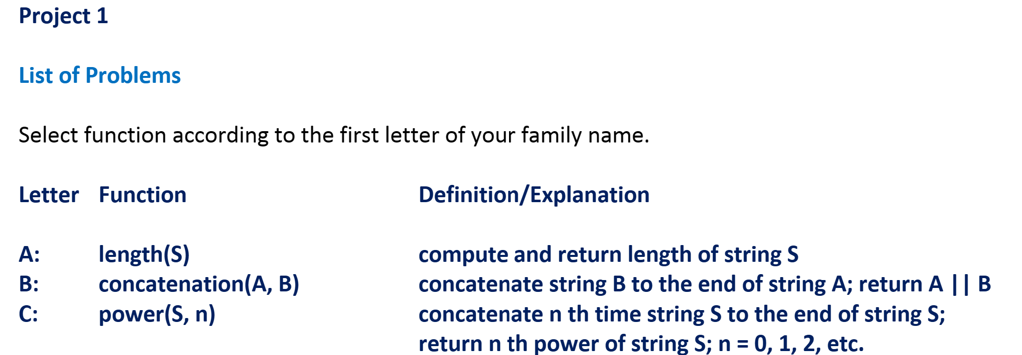 Solved Select function according to the first letter of your | Chegg.com