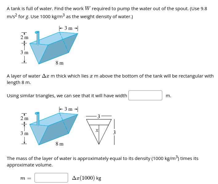 Solved A tank is full of water. Find the work W required to | Chegg.com