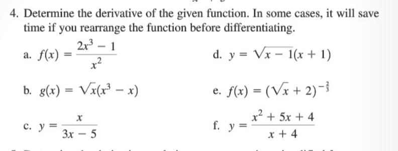 Solved 4. Determine the derivative of the given function. In | Chegg.com