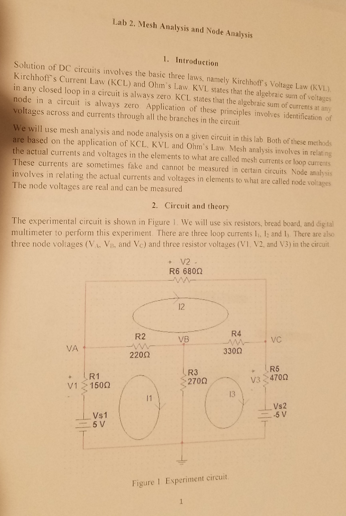 Solved Lab 2. Mesh Analysis and Node Analysis 1. | Chegg.com