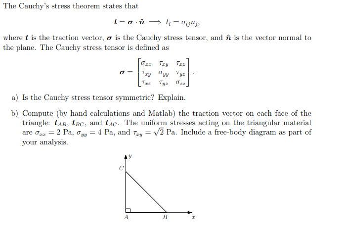 TES The Cauchy's stress theorem states that tron = t; | Chegg.com