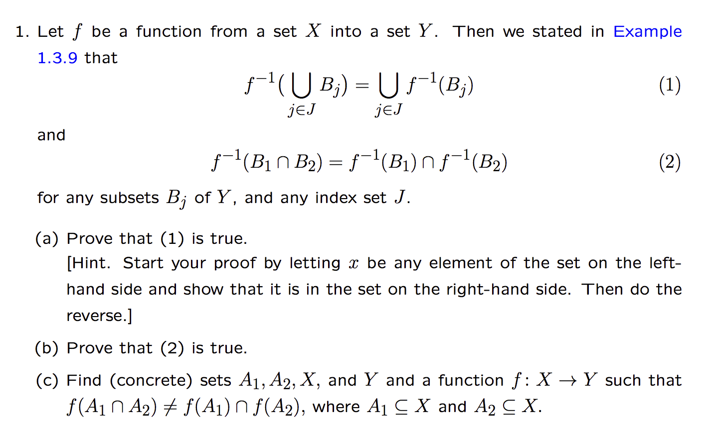 Solved 1. Let f be a function from a set X into a set Y. | Chegg.com