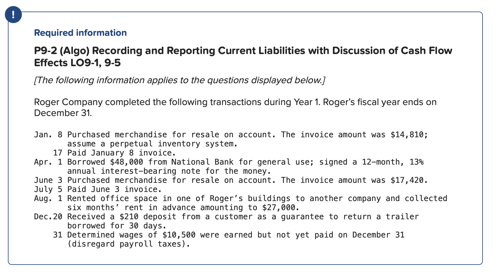Solved Required information P9-2 (Algo) Recording and | Chegg.com