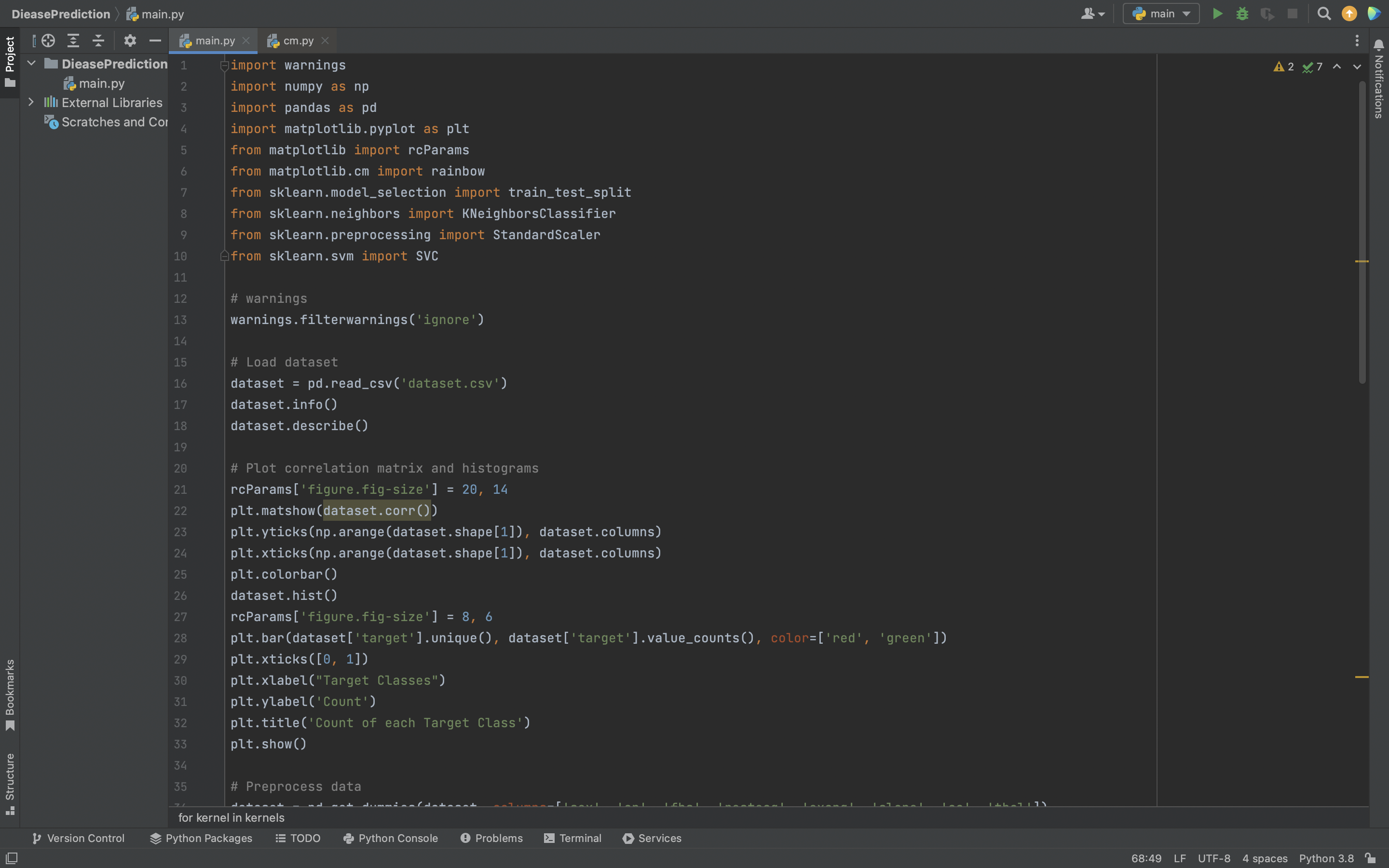 Solved DieasePrediction > main.py for kernel in kernels | Chegg.com