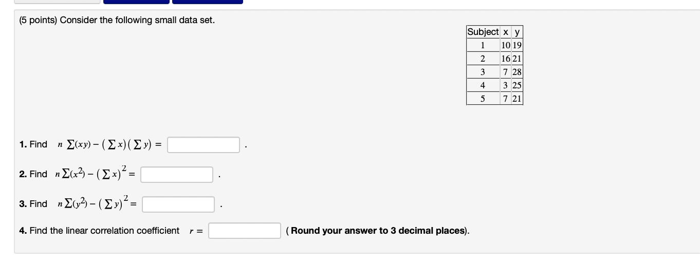 Solved (5 points) Consider the following small data set. 1. | Chegg.com