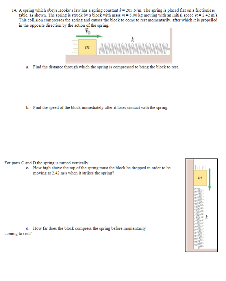 Solved A spring which obeys Hooke's law has a spring | Chegg.com