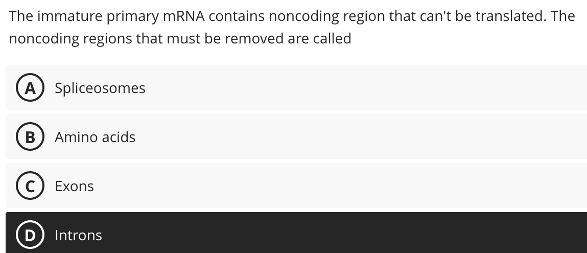 Solved The immature primary mRNA contains noncoding region | Chegg.com