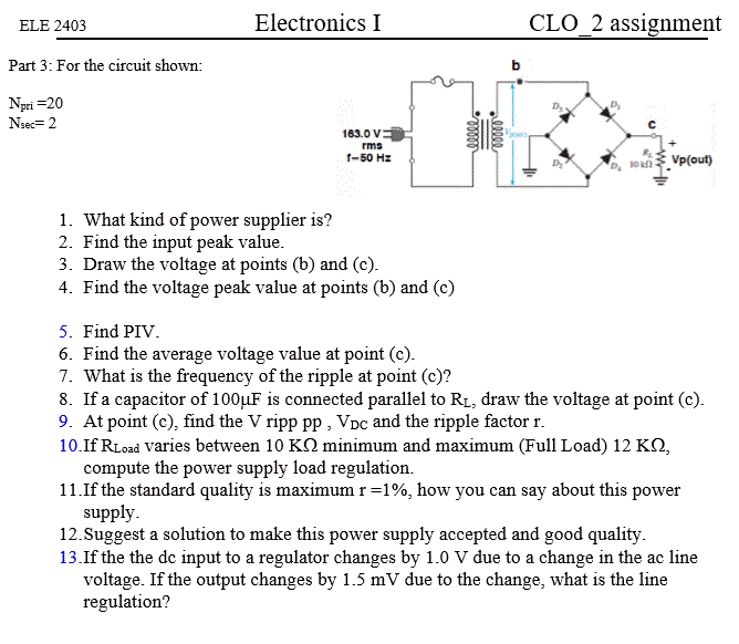 Solved ELE 2403 Electronics I CLO 2 assignment Part 3: For | Chegg.com