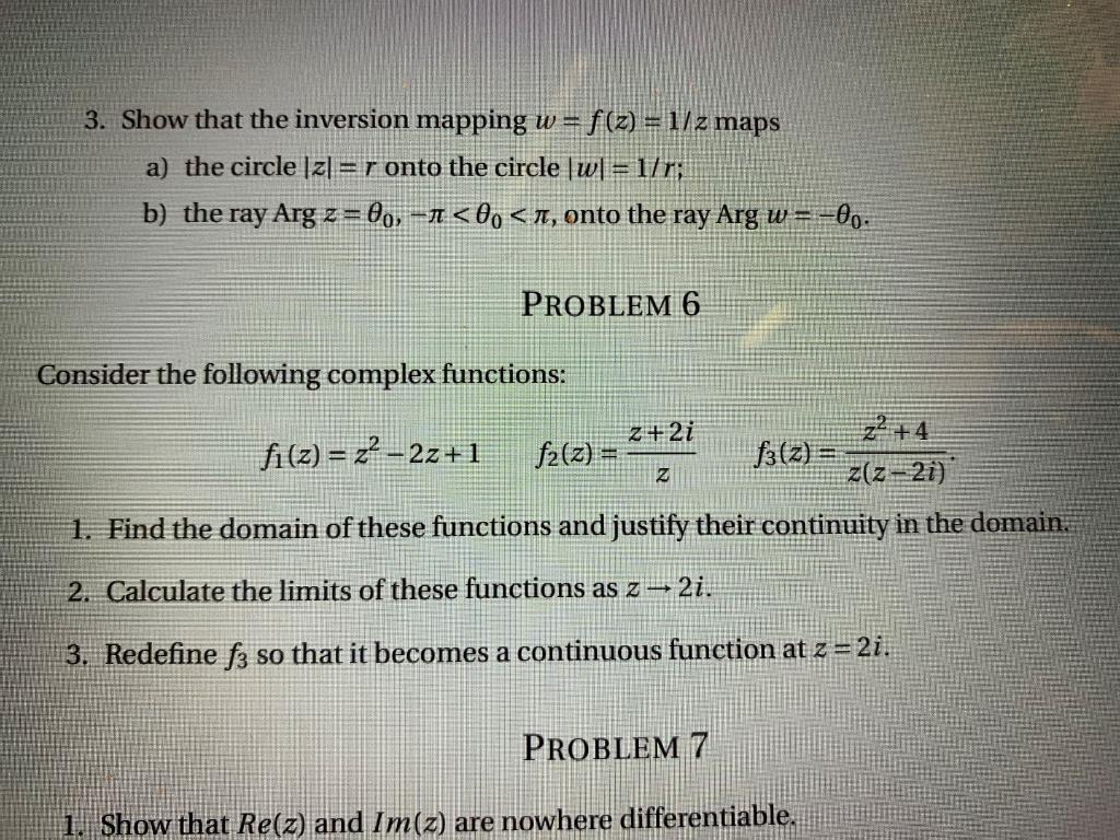 Solved 3. Show that the inversion mapping w = f(z) = 1/z | Chegg.com