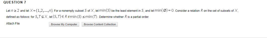 Solved QUESTION 7 on the set of subsets of X, Let n 22 and | Chegg.com