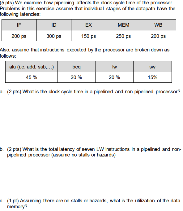 Solved (5 pts) We examine how pipelining affects the clock | Chegg.com
