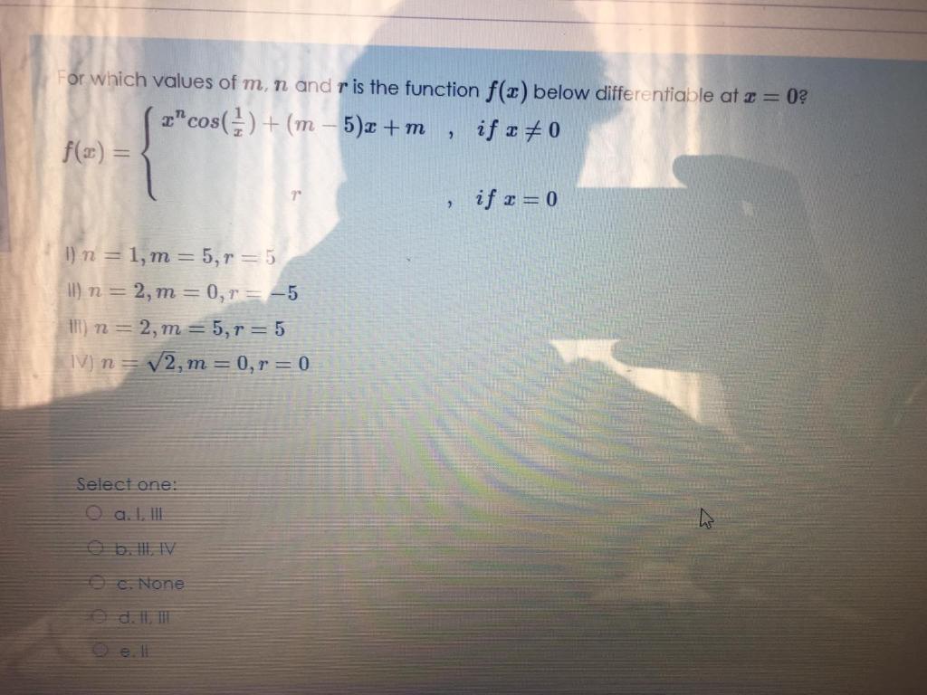 Solved For which values of m, n and r is the function f(x) | Chegg.com