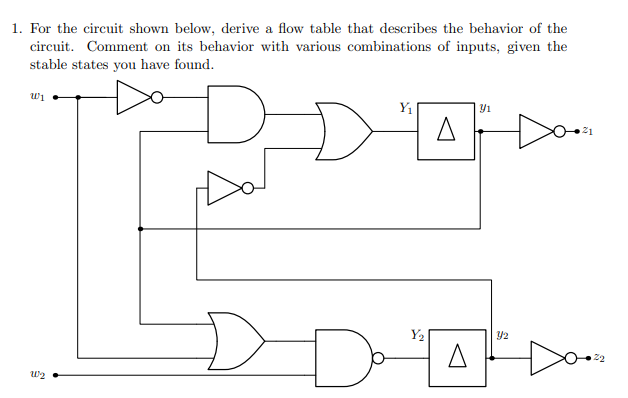 Solved 1. For the circuit shown below, derive a flow table | Chegg.com