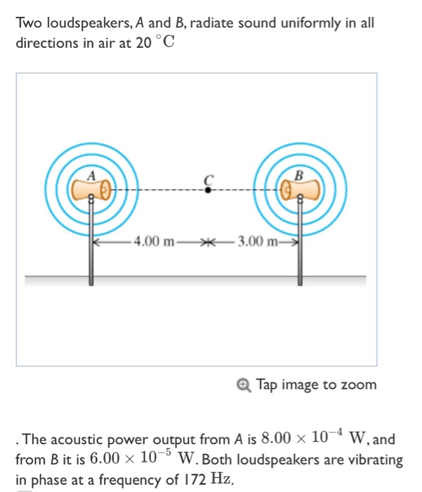 Solved Two loudspeakers, A and B, radiate sound uniformly in | Chegg.com