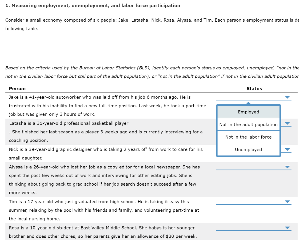 Solved 1. Measuring employment, unemployment, and labor | Chegg.com