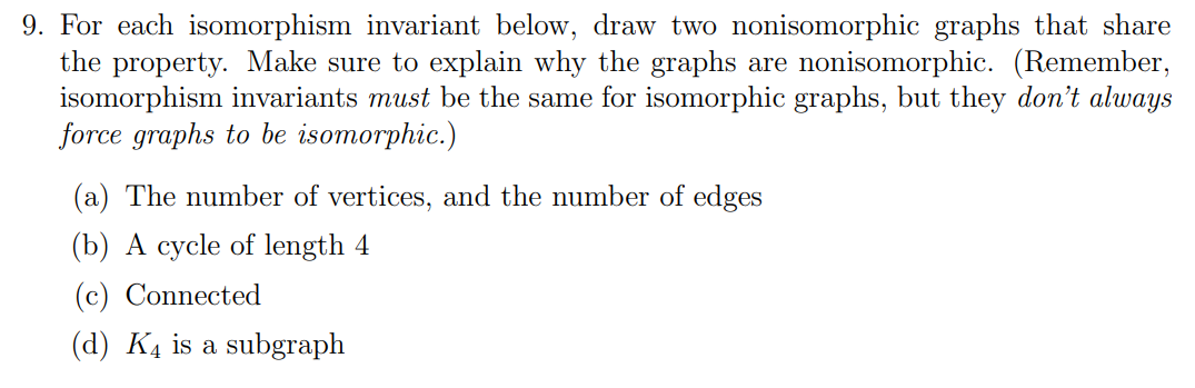 Solved 9. For each isomorphism invariant below, draw two | Chegg.com