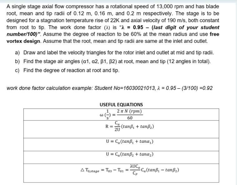 A single stage axial flow compressor has a rotational | Chegg.com