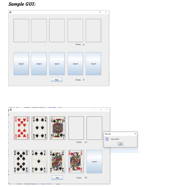 Java GUI cards game where player 1 is computer and | Chegg.com