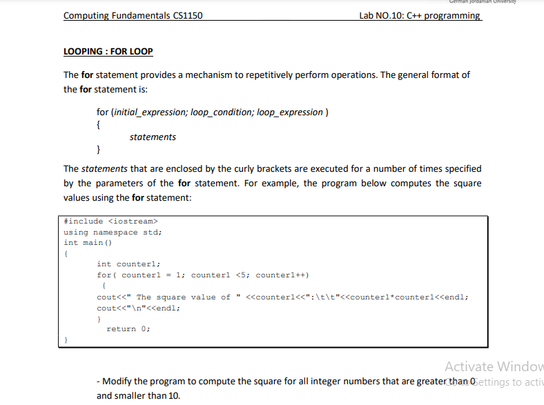 Solved University Computing Fundamentals CS1150 Lab NO.10: | Chegg.com