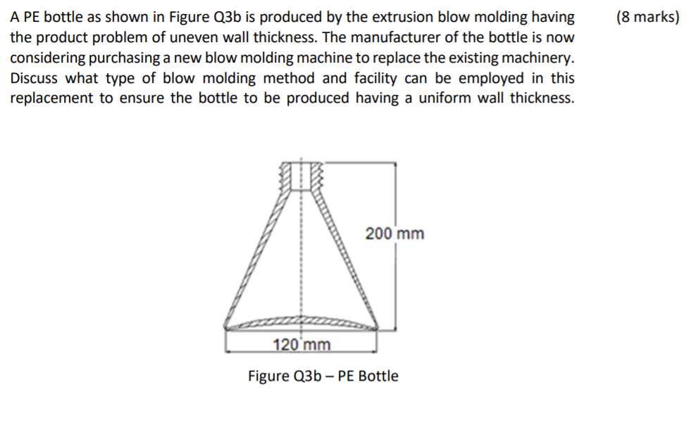 Solved (8 marks) A PE bottle as shown in Figure Q3b is | Chegg.com