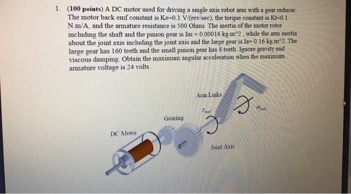 Solved A DC motor used for driving a single axis robot arm | Chegg.com