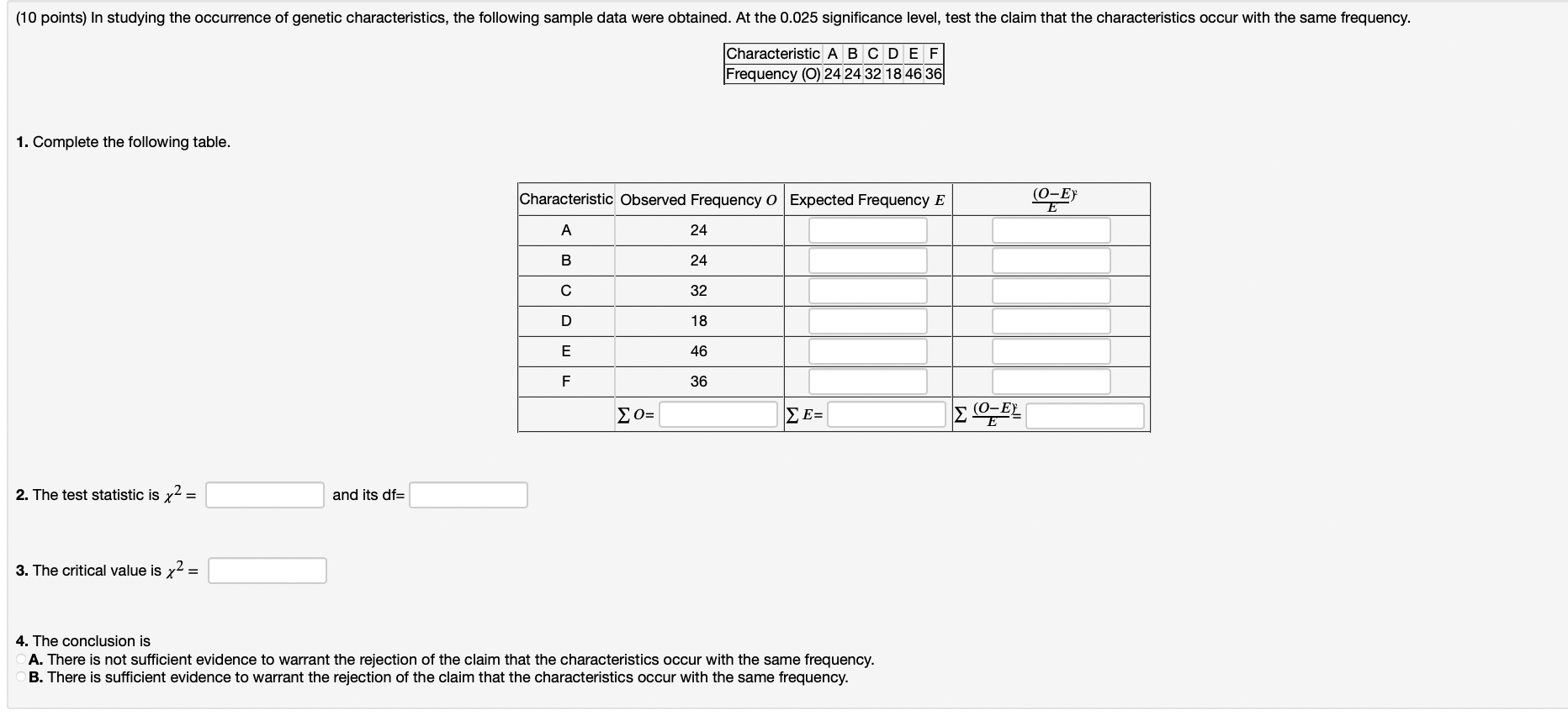 Solved 1. Complete the following table. 2. The test | Chegg.com