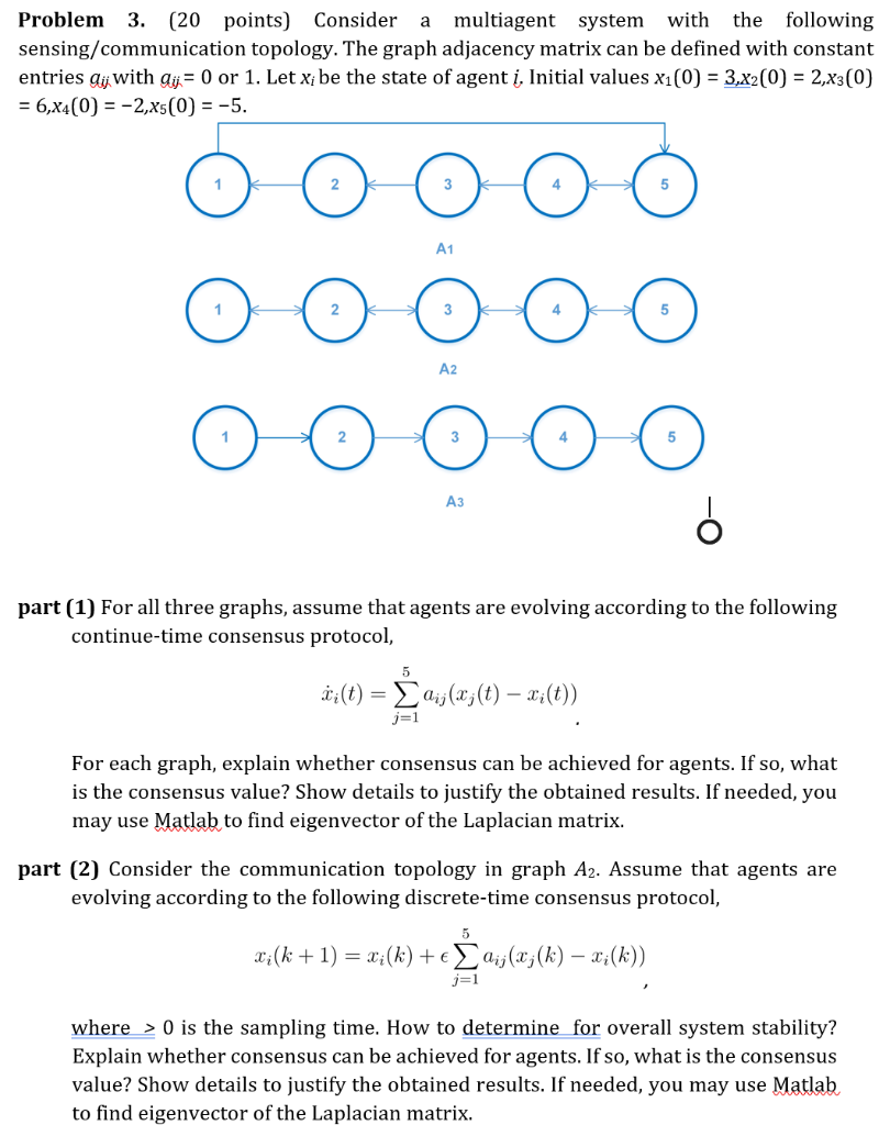 Problem 3. (20 points) Considera multiagent system | Chegg.com