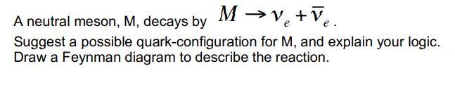 Solved A neutral meson, M, decays by M →ve+Ve. Suggest a | Chegg.com