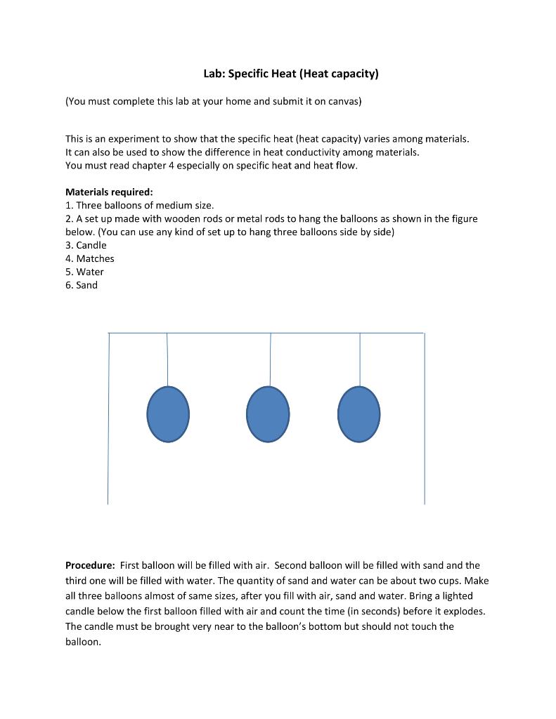 Lab: Specific Heat (Heat capacity) (You must complete | Chegg.com