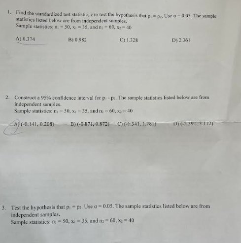 Solved 1. Find the standardized test statistic, z to test | Chegg.com