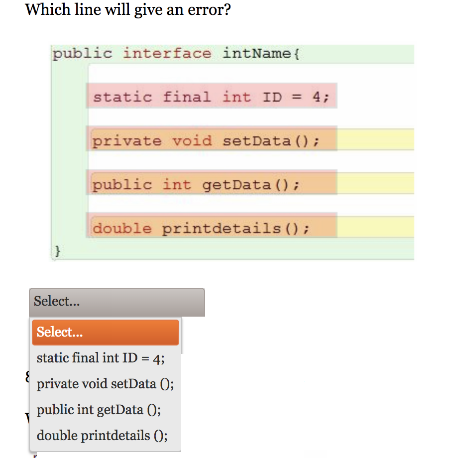 Solved Which line will give an error? public interface i | Chegg.com