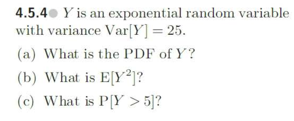 Solved 4.5.4 Y is an exponential random variable with | Chegg.com