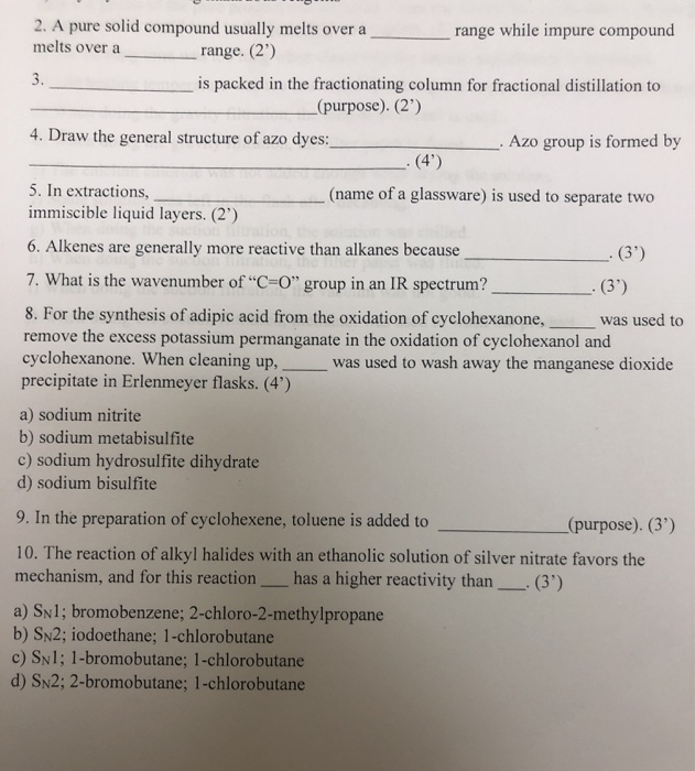 Solved 2. A pure solid compound usually melts over melts | Chegg.com