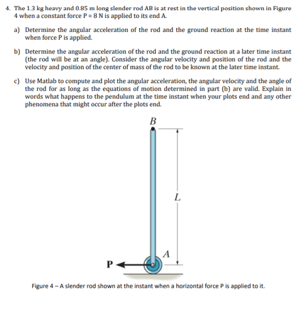 Solved 4. The 1.3 kg heavy and 0.85 m long slender rod AB is | Chegg.com