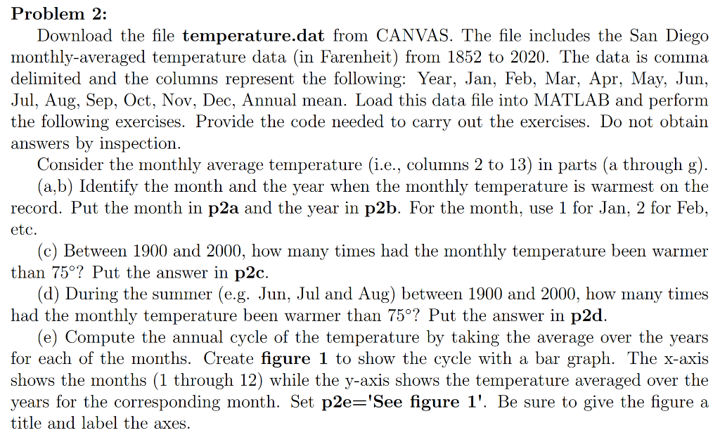 Solved Problem 2: Download the file temperature.dat from | Chegg.com