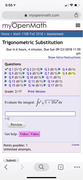Solved 5:55 el a myopenmath.com myOpenMath Home Math 110B | Chegg.com
