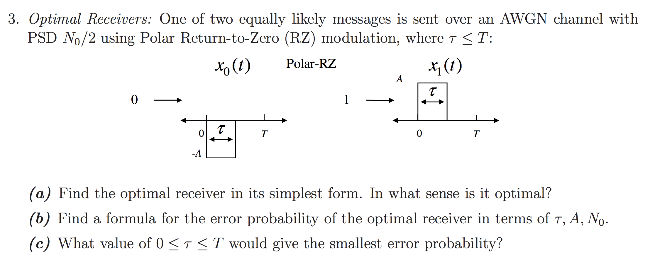 3. Optimal Receivers: One of two equally likely | Chegg.com
