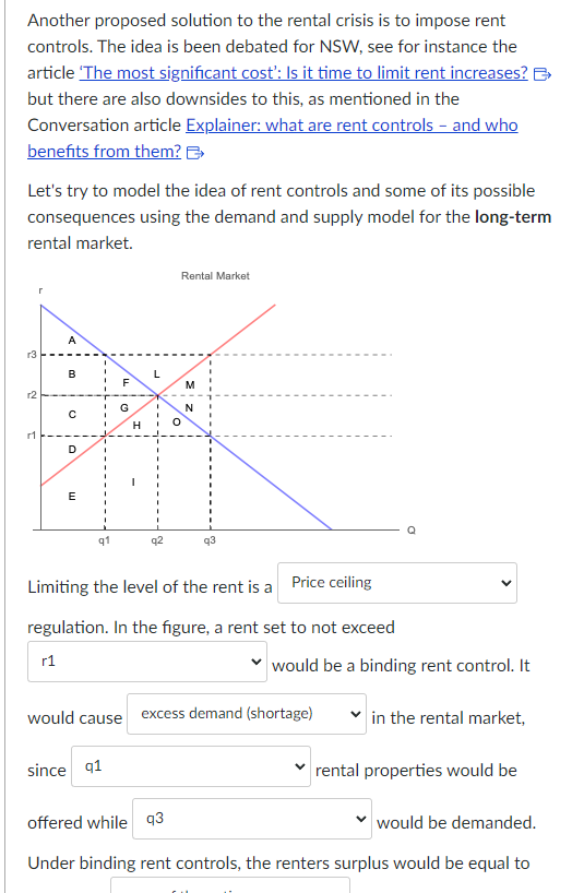 Solved Would the rental price ceiling be r1 or at | Chegg.com